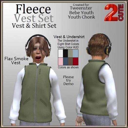 Second Life Marketplace - Fleece Vest Set [2cute] Flax Smoke